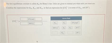 Solved The First Equilibrium Constant Is Called Kh ﻿for