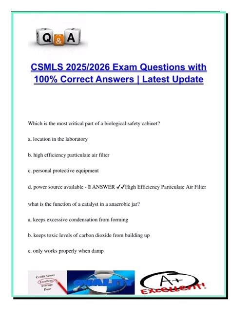 CSMLS Exam Questions With Correct Answers Microbiology Hematology Clinical