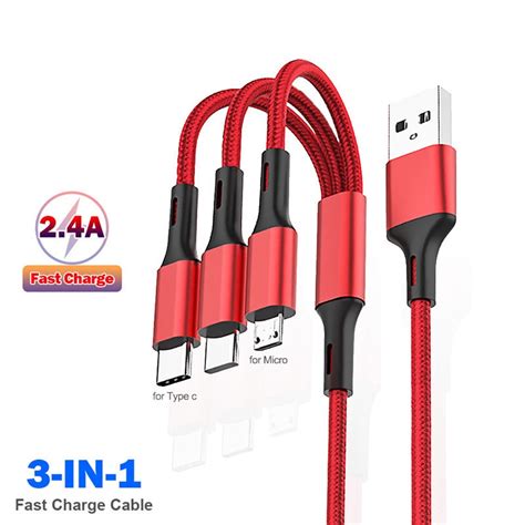 Benosem 3 In 1 Fast Charging Cord Micro USB Type C Charger Cable Multi Usb Port Multiple Usb