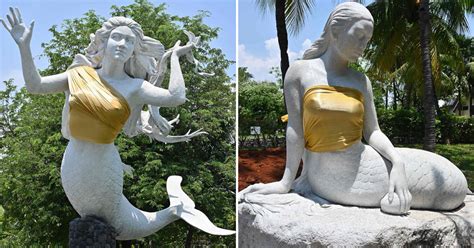 The Reason Why Bare Chested Mermaid Statues Are Covered Up With Golden