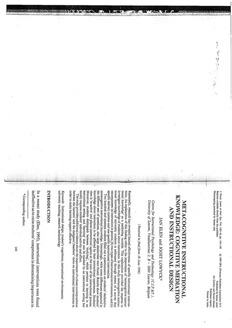 Pdf Metacognitive Instructional Knowledge Cognitive Mediation And
