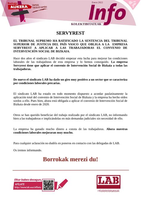 Gracias a nuestra lucha Servyrest tendrá que aplicar a sus