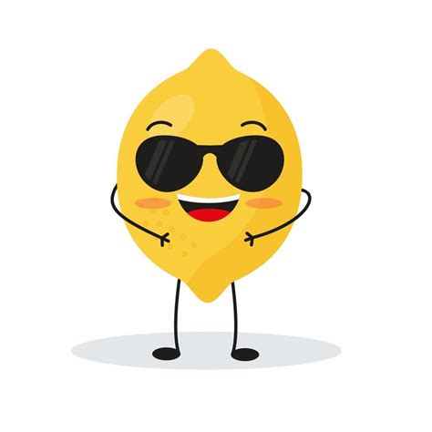 Cute Happy Lemon Character Funny Fruit Emoticon In Flat Style