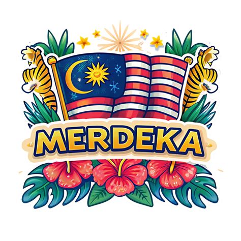 Vibrant Merdeka Day Celebration With Malaysian Flag Tigers Hibiscus