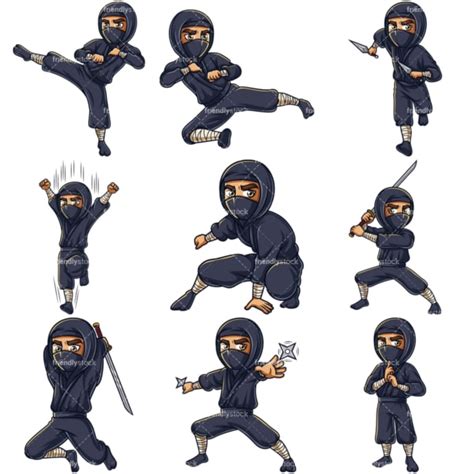 Running Japanese Ninja Cartoon Clipart Vector Friendlystock