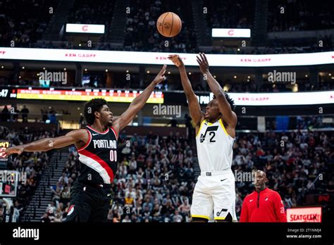 Utah Jazz Guard Collin Sexton 2 Shoots The Ball Past Portland Trail