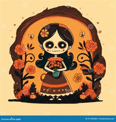 Young Girl Celebrates The Mexican Celebration Of Dia De Los Muertos
