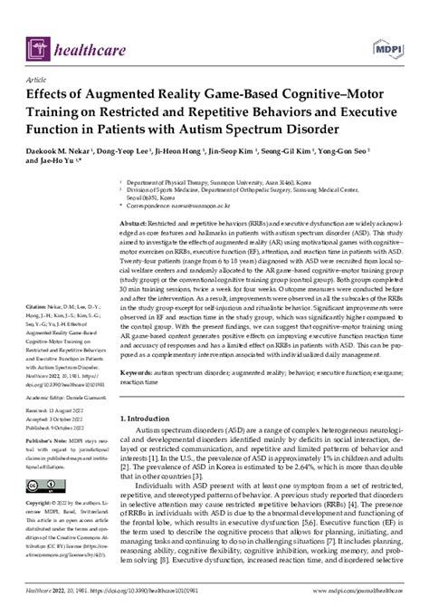Pdf Effects Of Augmented Reality Game Based Cognitive Motor Training On Restricted And