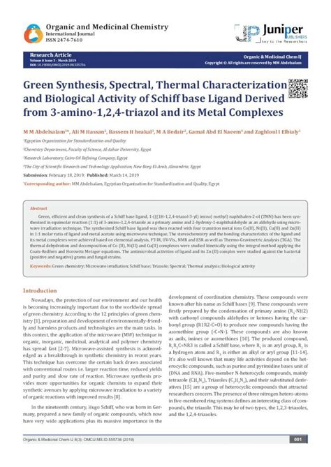 Pdf Green Synthesis Spectral Thermal Characterization And · 2020
