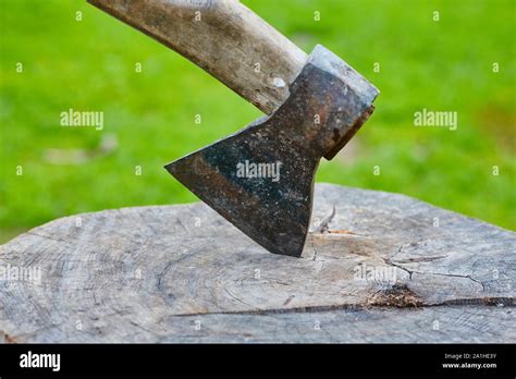 Axe In A Log Closeup Stock Photo Alamy