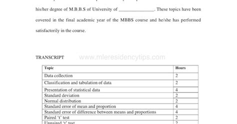 Usmle And Residency Tips Sample Transcript Of Biostatistics For Research