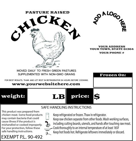 Chicken Poultry Custom Processing Label Pl 90 492 Exempt Pasture Raised 100 Labels Etsy