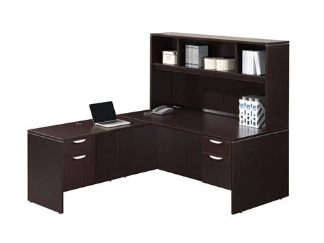 Espresso L Shaped Desk With Hutch And Drawers Pl Laminate By Performance Furnishings