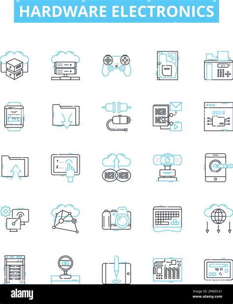 Hardware Electronics Vector Line Icons Set Hardware Electronics Components Computers