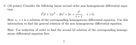 Solved 5 10 Points Consider The Following Linear Second