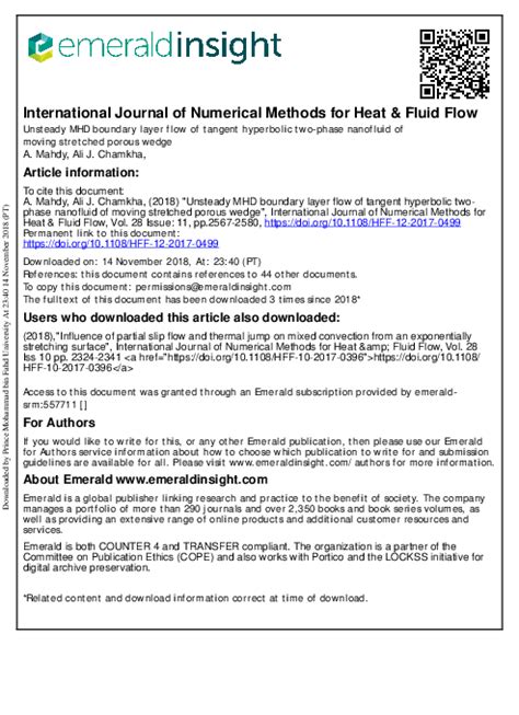 Pdf International Journal Of Numerical Methods For Heat And Fluid Flow Unsteady Mhd Boundary