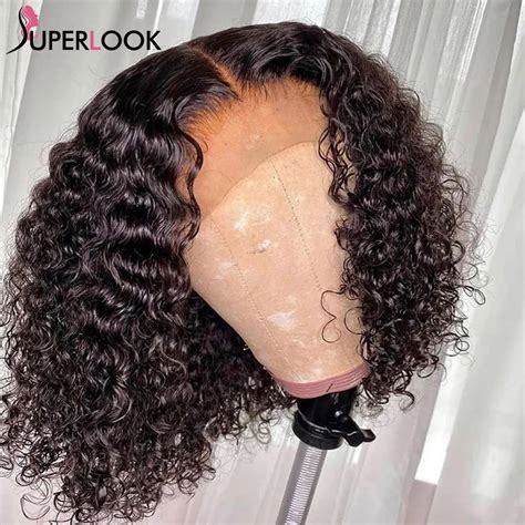 Peluca De Cabello Humano Rizado Con Encaje Frontal En T Pelo Corto Con