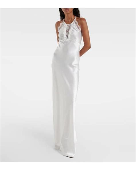 Rodarte Bridal Floral Applique Lace Trimmed Silk Gown In White Lyst
