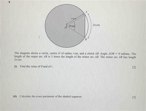 Solved 8 I The Diagram Shows A Circle Centre O Of Radius Rem And A