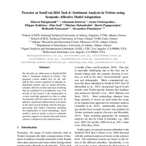 Tweester At Semeval 2016 Task 4 Sentiment Analysis In Twitter Using Semantic Affective Model