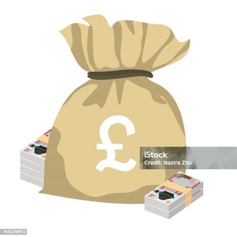 파운드 스털링 벡터 그림입니다 영국 건지 맨 섬 저지 머니 세트 번들 지폐 머니 백 50 Gbp 플랫 스타일 흰색 배경에 격리