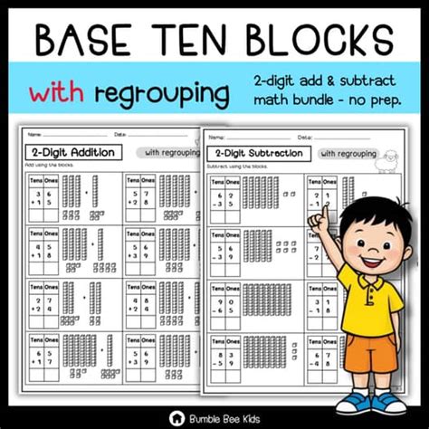 2 Digit Addition And Subtraction With Regrouping Using Base Ten Blocks Worksheets