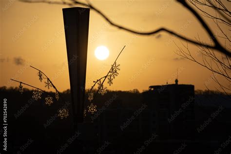 冬の夕暮の街の街灯 Stock Photo Adobe Stock
