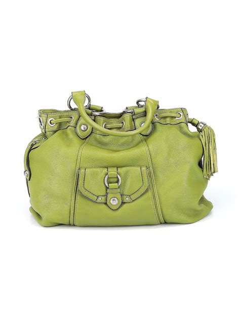 B Makowsky 100 Leather Graphic Solid Green Leather Satchel One Size