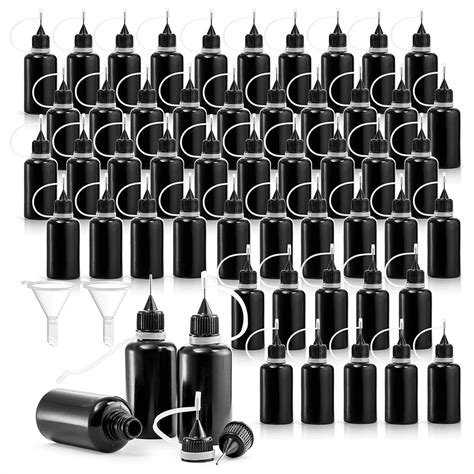 50 Pack Black Precision Tip Applicator Bottles With 2 Funnels 1 Oz