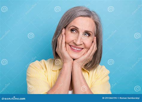 Photo Of Sweet Dreamy Lady Wear Yellow Shirt Arms Cheeks Looking Empty