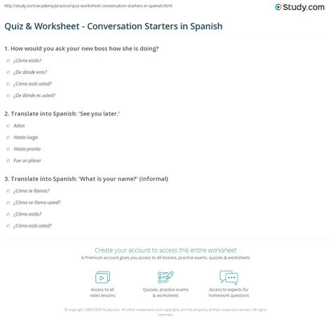 Quiz And Worksheet Conversation Starters In Spanish