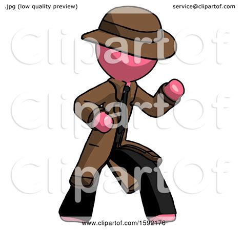 Pink Detective Man Martial Arts Defense Pose Right By Leo Blanchette