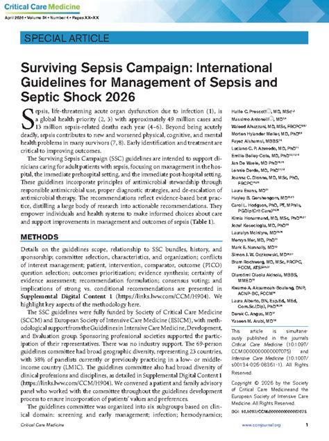 Surviving Sepsis Campaign Guidelines 2026 Management Of Sepsis And Shock