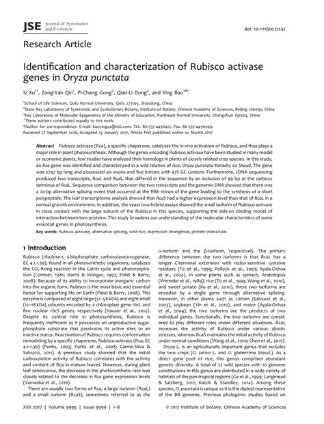 Pdf Identification And Characterization Of Rubisco Activase Genes In
