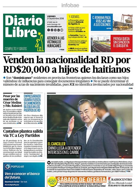 Diario Libre República Dominicana Viernes 21 De Septiembre De 2018