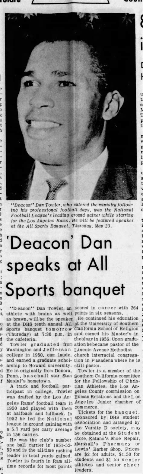 Deacon Dan Towler Speaks At All Sports Banquet Delano Dhs Tenth Annual Sports Banquet 1963