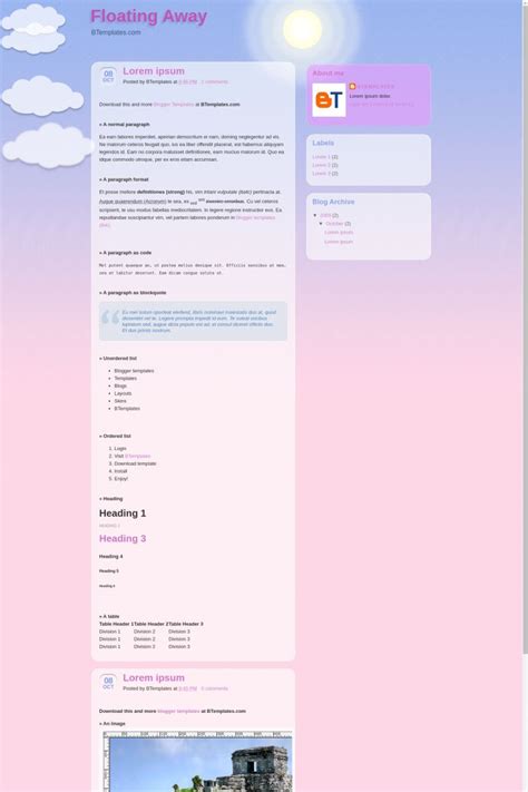 floating away blogger template btemplates