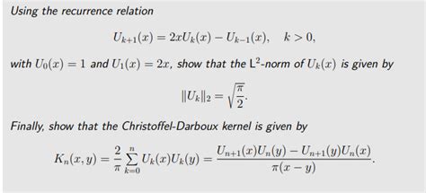 Solved Problem Chebyshev Polynomials Of The Second Chegg