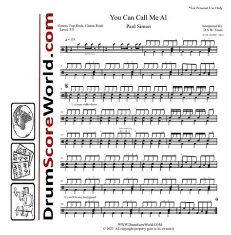 You Can Call Me Al Paul Simon Drum Sheet Music