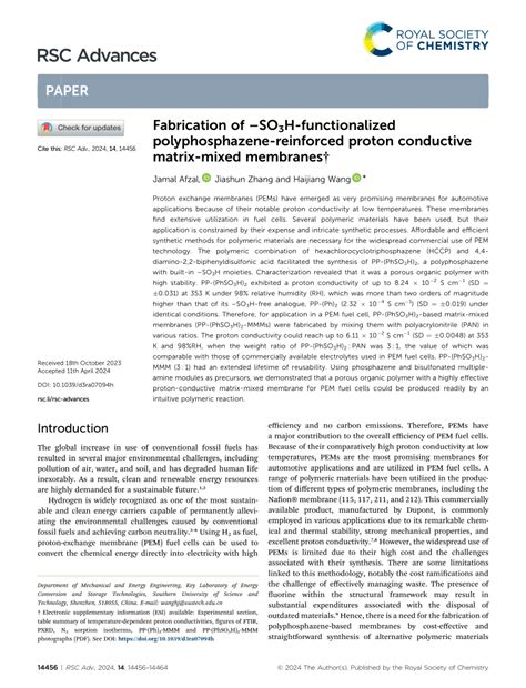 Pdf Fabrication Of So3h Functionalized Polyphosphazene Reinforced Proton Conductive Matrix
