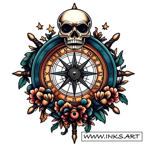 Tattoo Design Peter Pan Jolly Roger Compass Art Style Neotraditional
