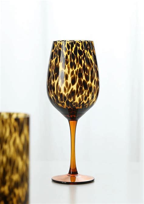 Amber Leopard Design Hand Blown Wine Glasses Glasscias
