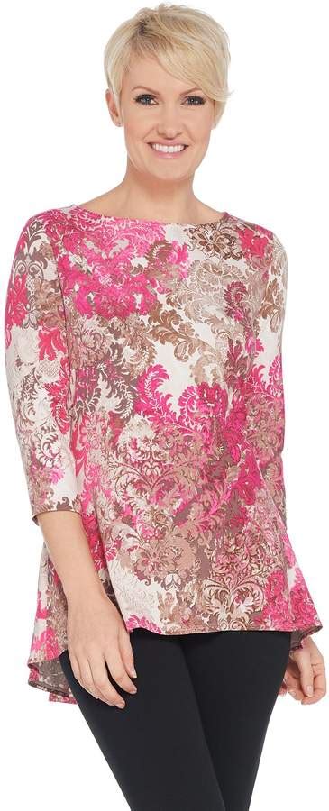Susan Graver Printed Brushed Liquid Knit 34 Sleeve Top Sleeve Top Tops Size 12 Dress