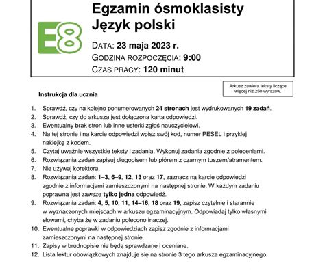 Egzamin ósmoklasisty 2023 Polski Odpowiedzi Arkusze Cke Pdf Temat