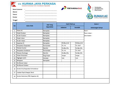 Form Pengecekan Ac Rumah Ac Tip Pdf