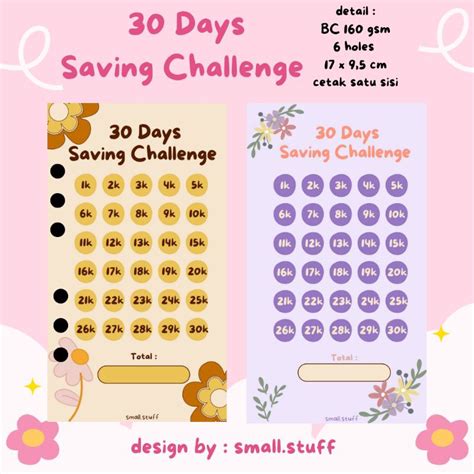 Jual 30 Days Saving Challenge Isi Kertas Binder A6 6 Lubang Shopee