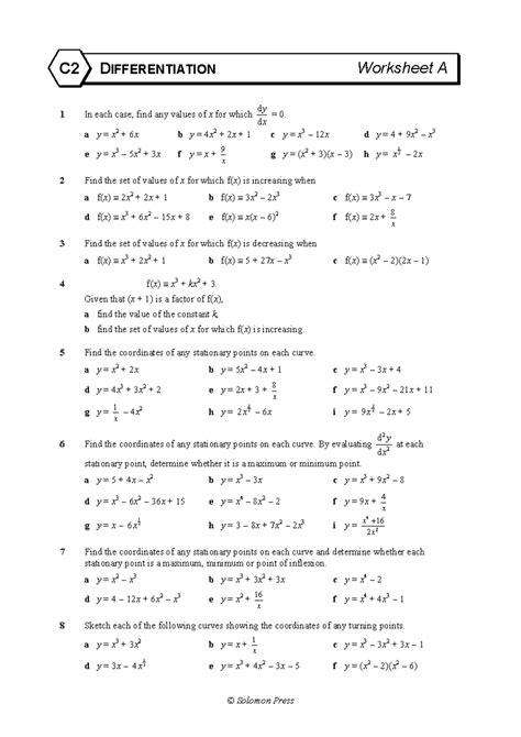 Ws Asynchronous Day Calculus Solomon Press C2 Differentiation