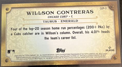 2022 Topps Gypsy Queen Gq Gems Minis Ggm 21 Willson Contreras For