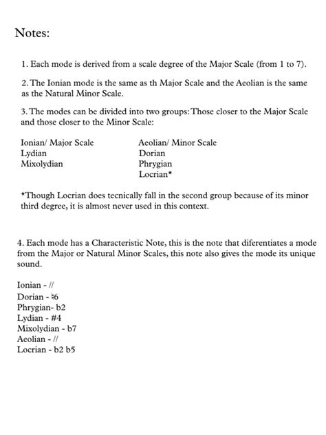 Major Scale Modes Pdf Mode Music Minor Scale