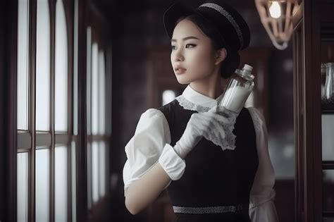 Premium Photo Portrait Of Girl With Japanese Maid Costume In Vintage